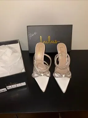 Lulus | Shoes | Lulus Brand New Lullie White Satin Rhinestone Ankle ...